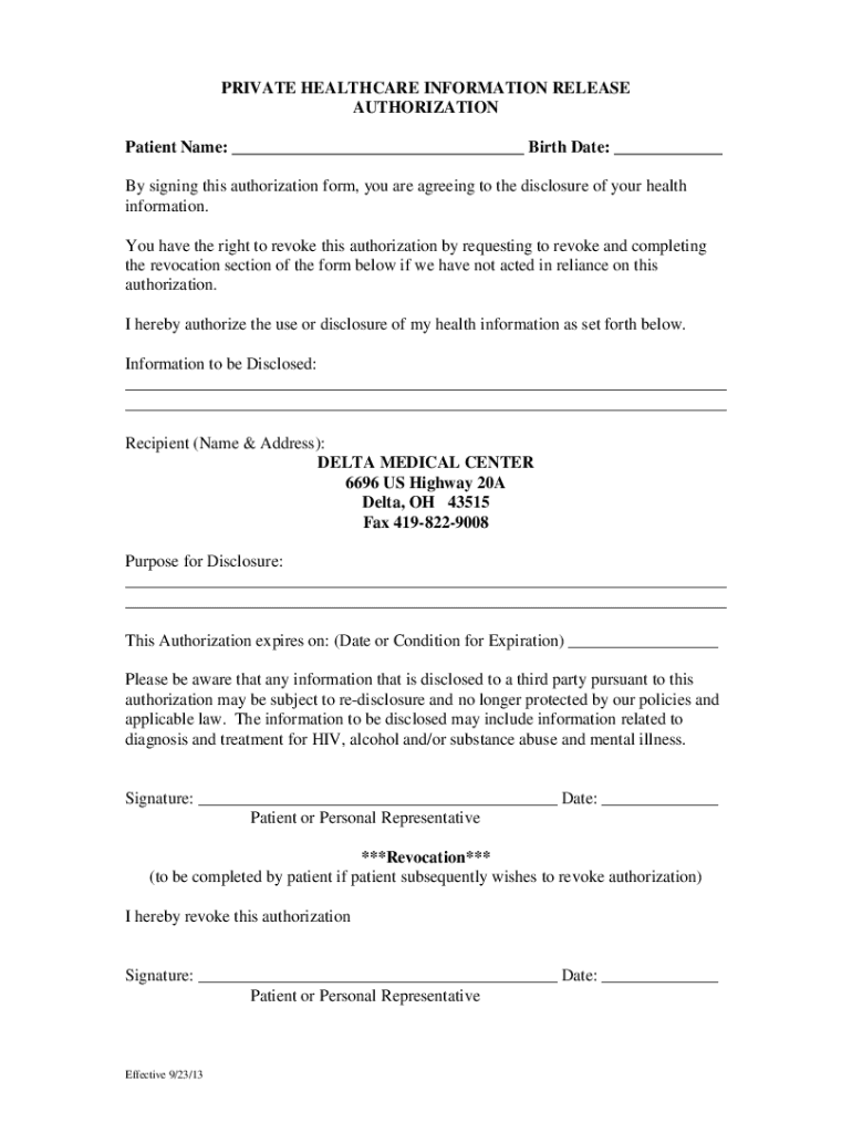 Fillable Online Incoming Healthcare Information Release Auth DMC Fax Email Print - pdfFiller