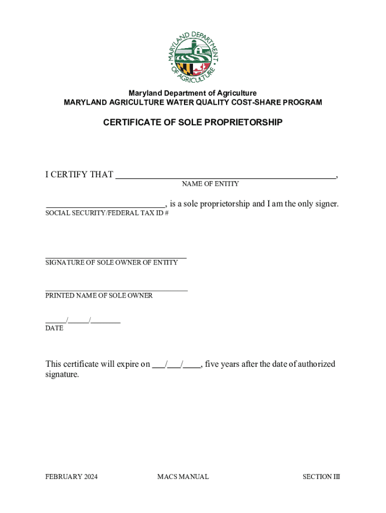2024-2026 Form MD Certificate of Sole Proprietorship Fill Online ...