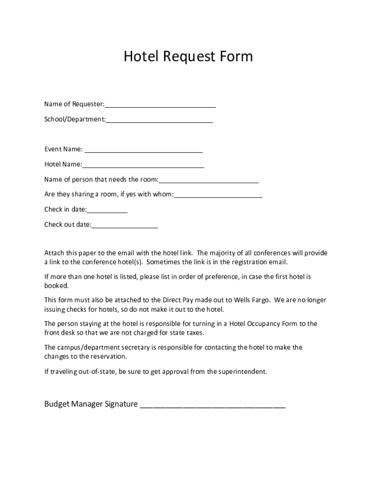 Fillable Online Collecting Hotel Requests in Your Event Fax Email Print ...