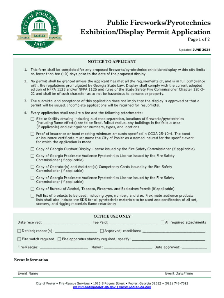 Fillable Online Fireworks Permit Application Form - Pittsford Fax Email ...