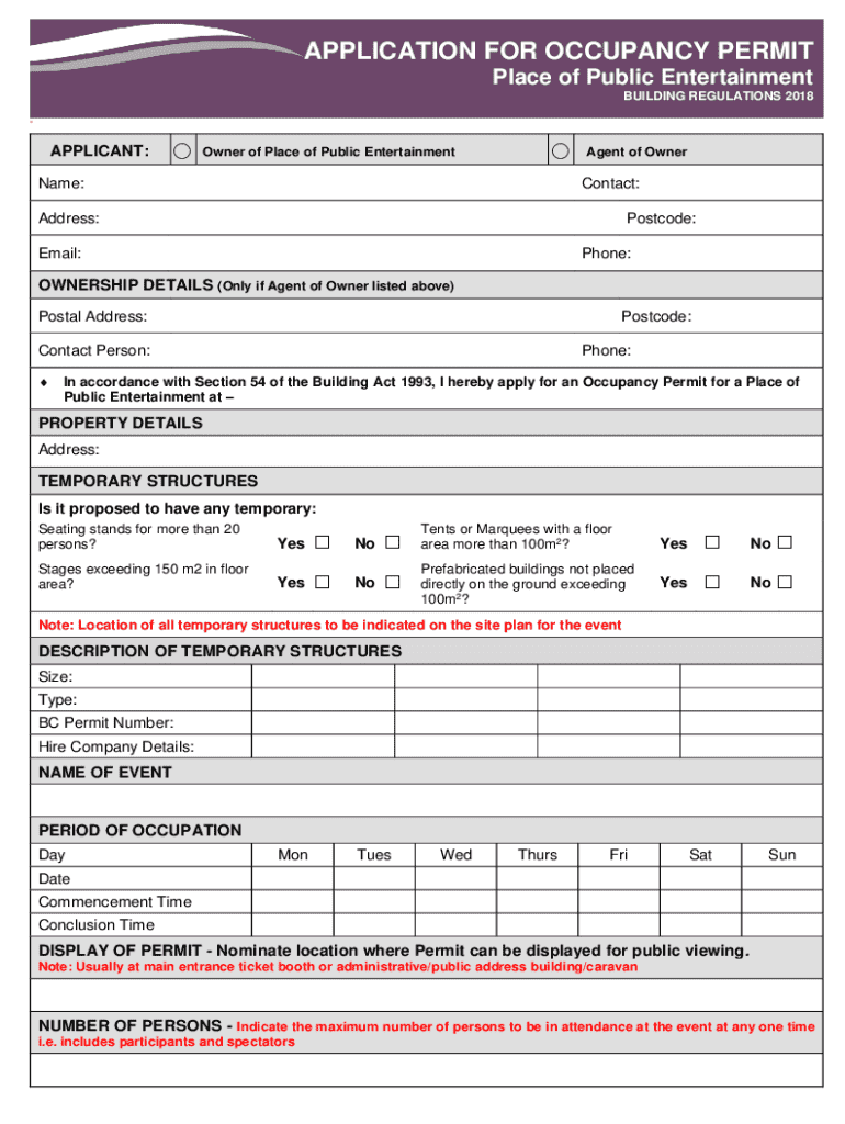 Fillable Online APPLICATION FOR OCCUPANCY PERMIT Places of ... Fax ...