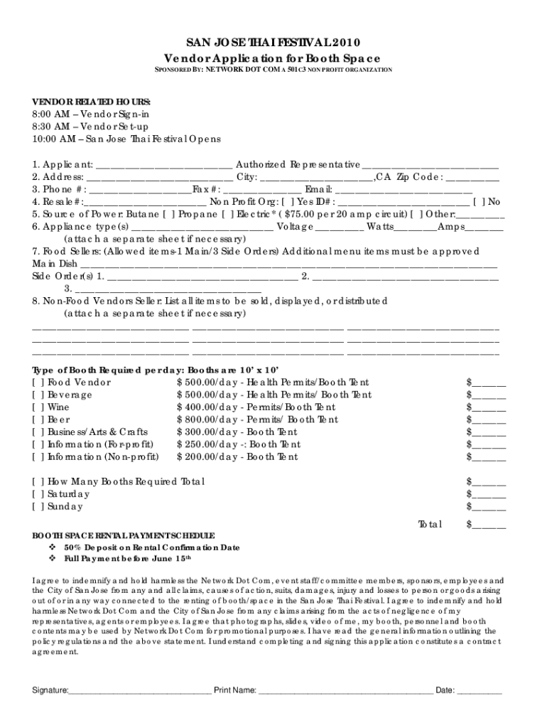 Fillable Online Art & Wind Festival Non-Profit Vendor Application ...
