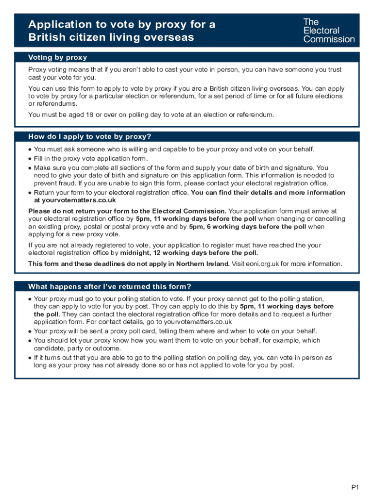 Fillable Online Application to vote by proxy for a British citizen ...