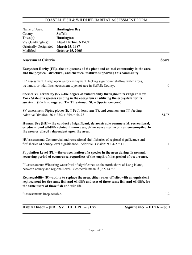 Fillable Online Sample Significant Coastal Fish and Wildlife Habitat Summary ... Fax Email Print ...