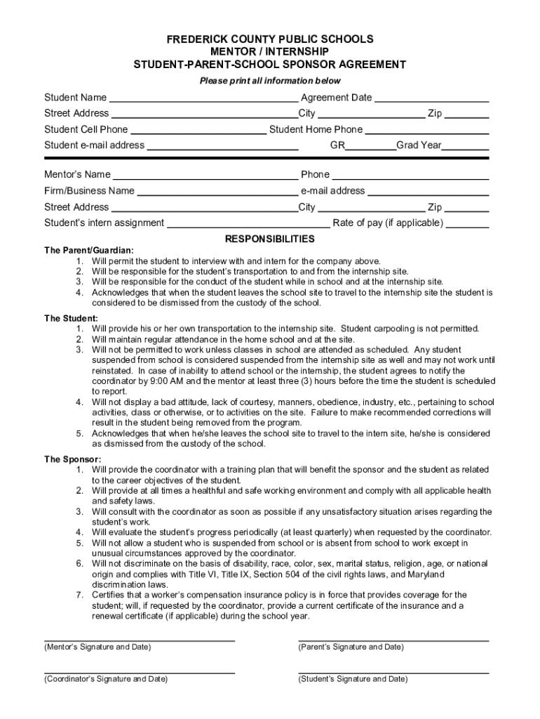 Fillable Online Internship Student-Parent-school Sponsor Agreement Fax Email Print - pdfFiller