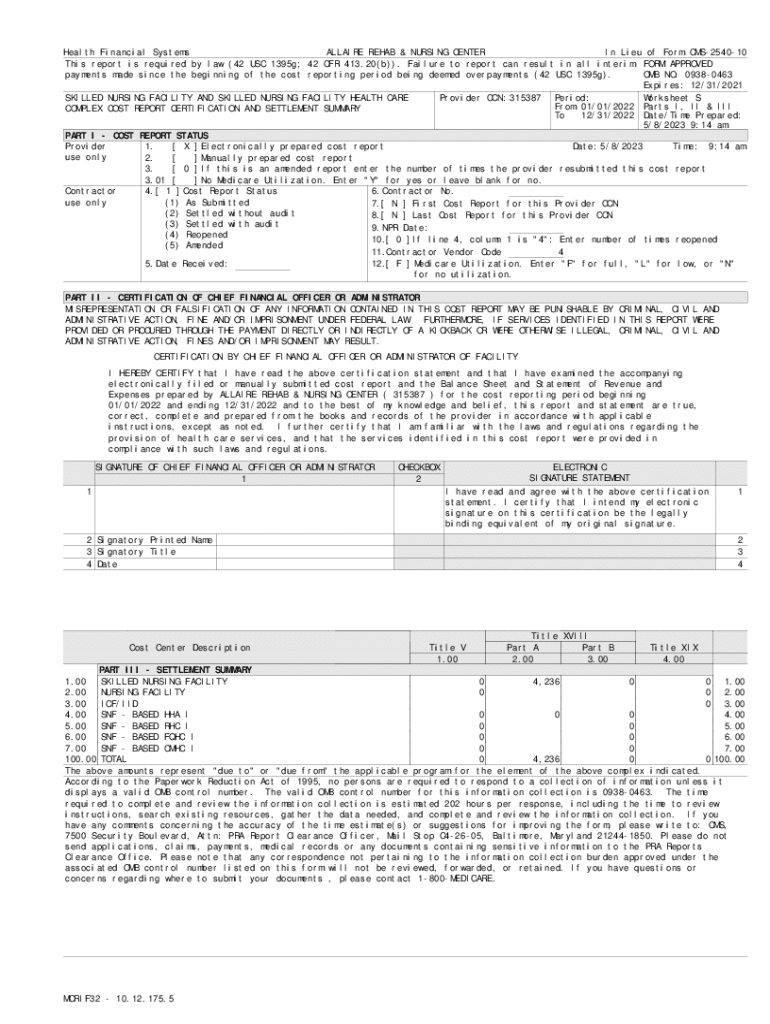 Fillable Online In Lieu of Form CMS-2540-10 Health Financial Systems FORM ... Fax Email Print ...