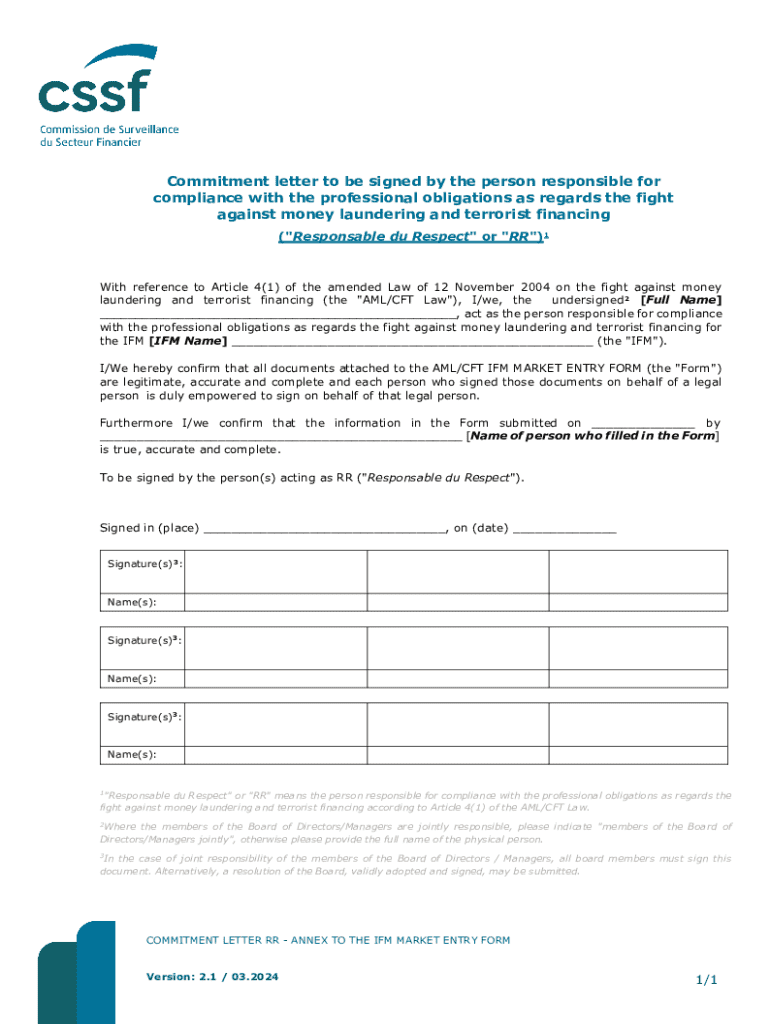 Fillable Online Commitment letter to be signed by the person responsible ... Fax Email Print ...