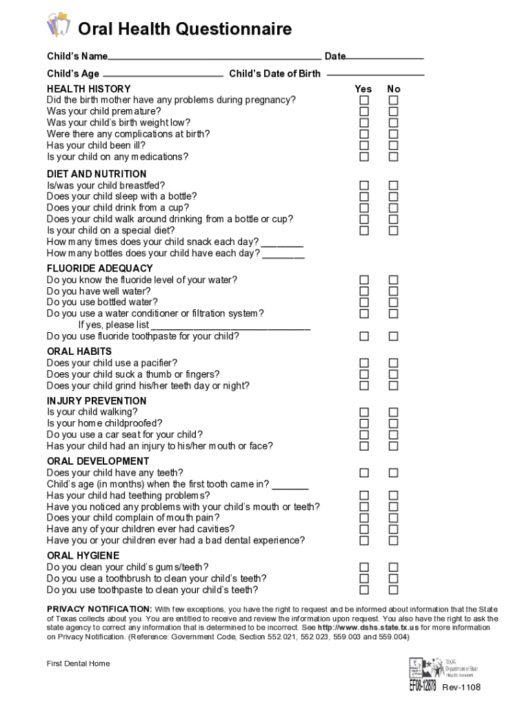 Fillable Online Oral Health Questionnaire - Rio Dental & Orthodontics ...