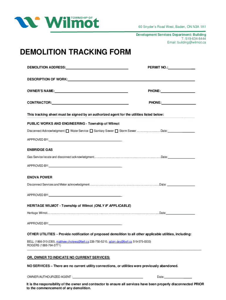 Fillable Online Demolition tracking form Fax Email Print - pdfFiller