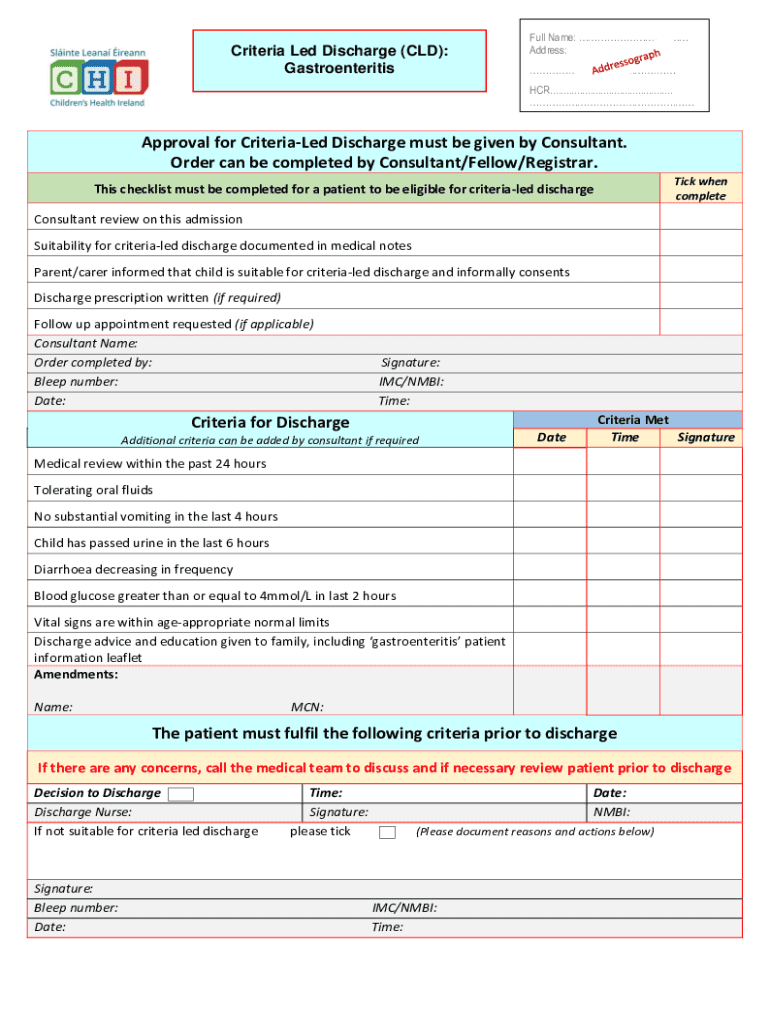 Fillable Online Criteria Led Discharge (CLD) Fast Facts for Staff ...