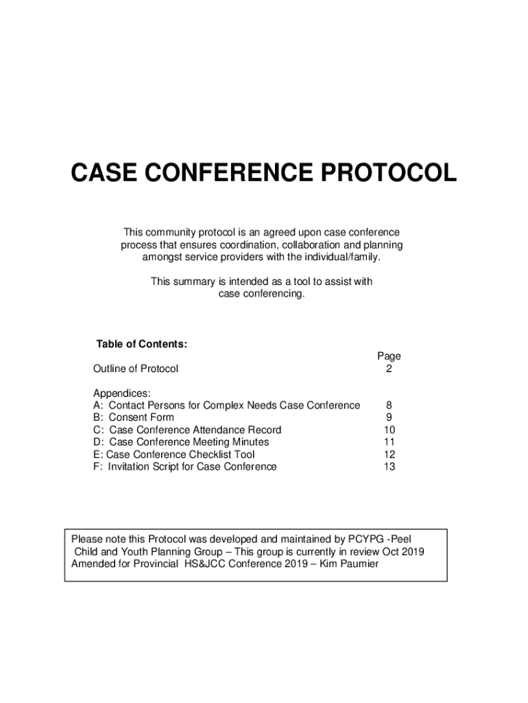 Fillable Online CASE CONFERENCING PROTOCOL. Peel Children and Youth ...