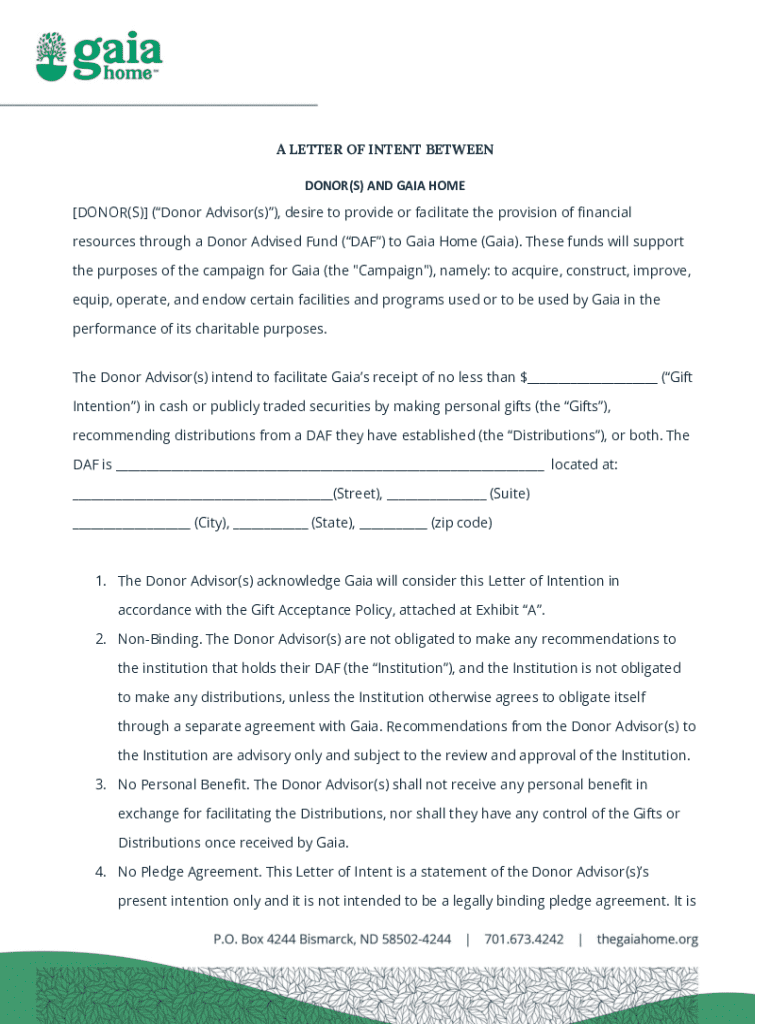 Fillable Online A LETTER OF INTENT BETWEEN DONOR(S) AND ... Fax Email ...