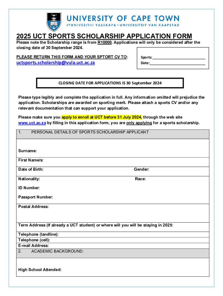 Fillable Online 2025 uct sports scholarship application form Fax Email ...