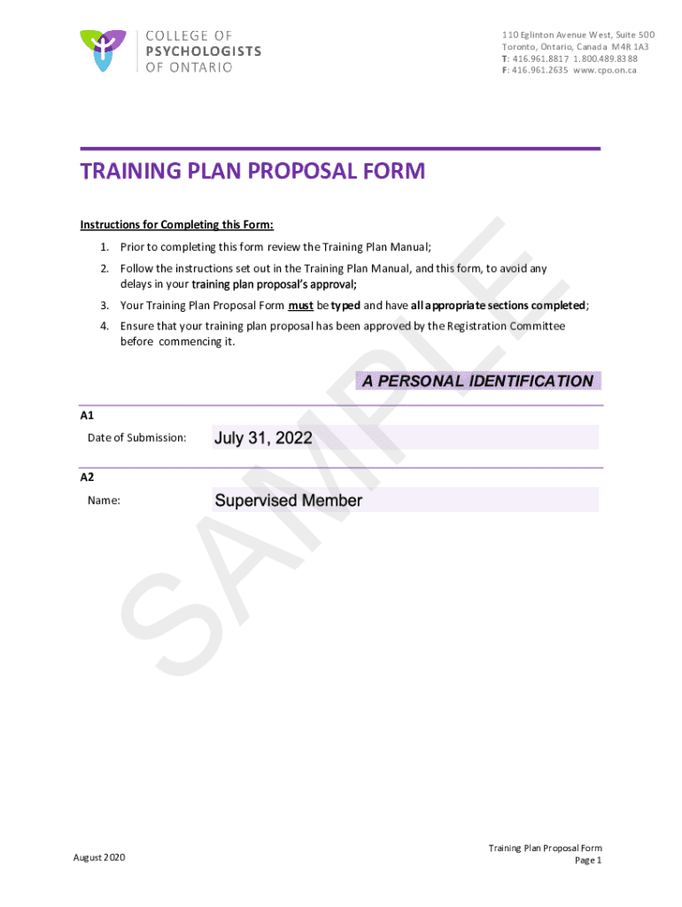 Fillable Online TRAINING PLAN PROPOSAL FORM Fax Email Print - pdfFiller