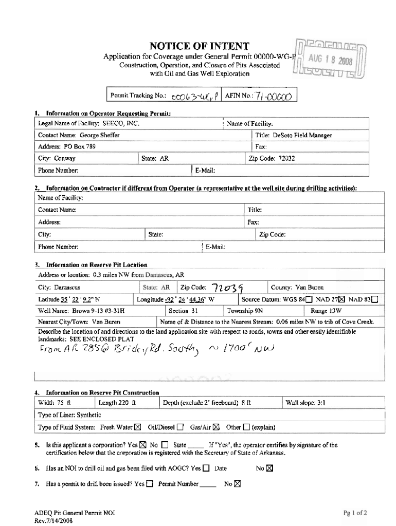 Fillable Online Notice of Intent for NPDES Permit for Oil and Gas ... Fax Email Print - pdfFiller