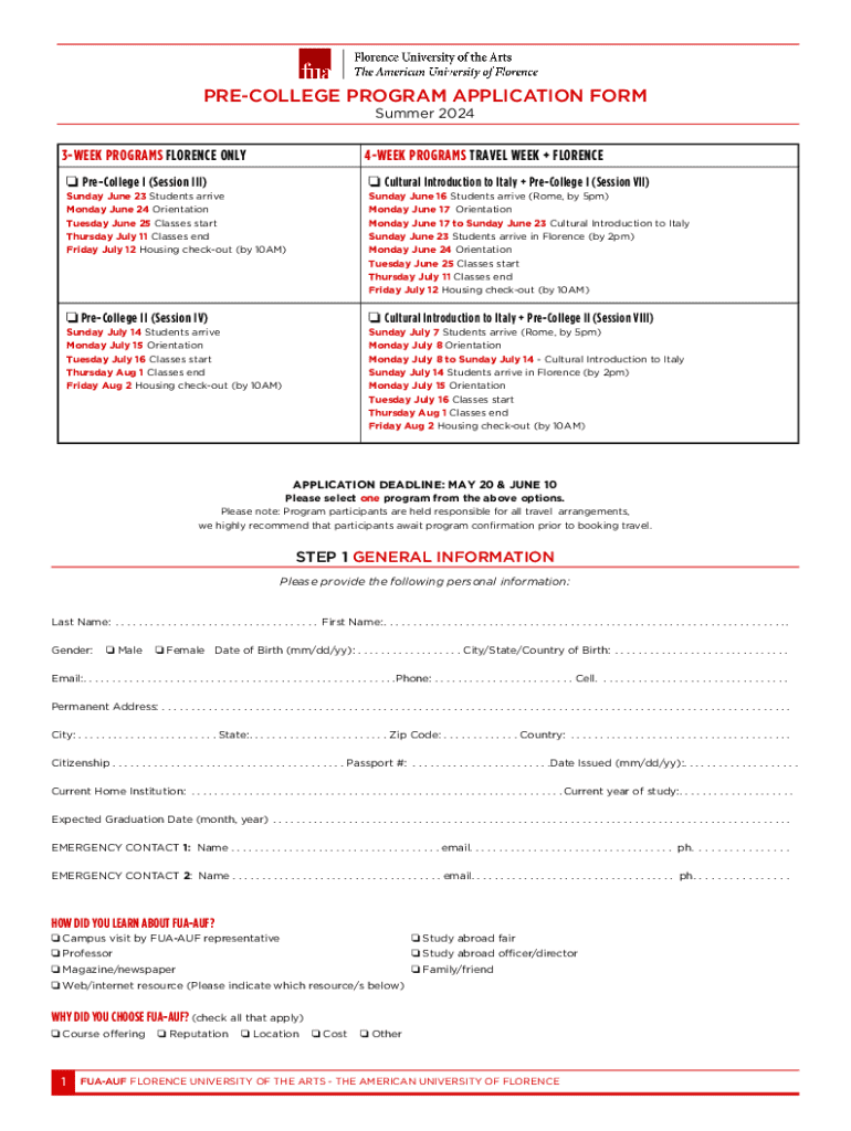 Fillable Online PRE-COLLEGE PROGRAM APPLICATION FORM Fax Email Print ...