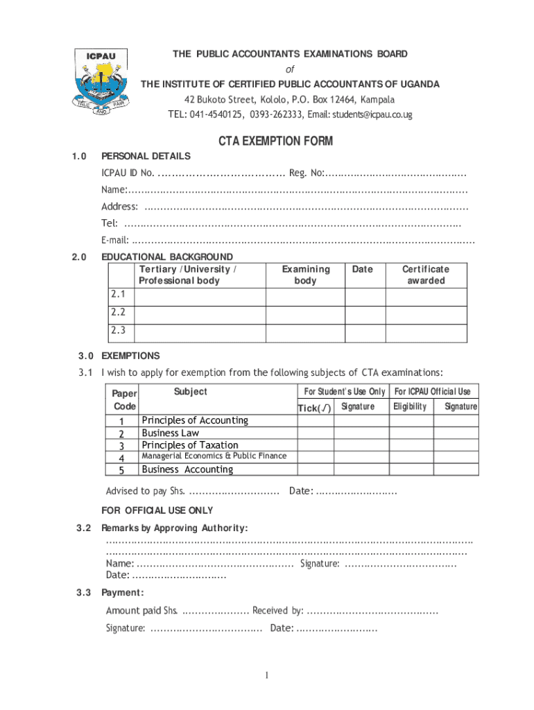 Fillable Online CTA EXEMPTION FORM Fax Email Print - pdfFiller