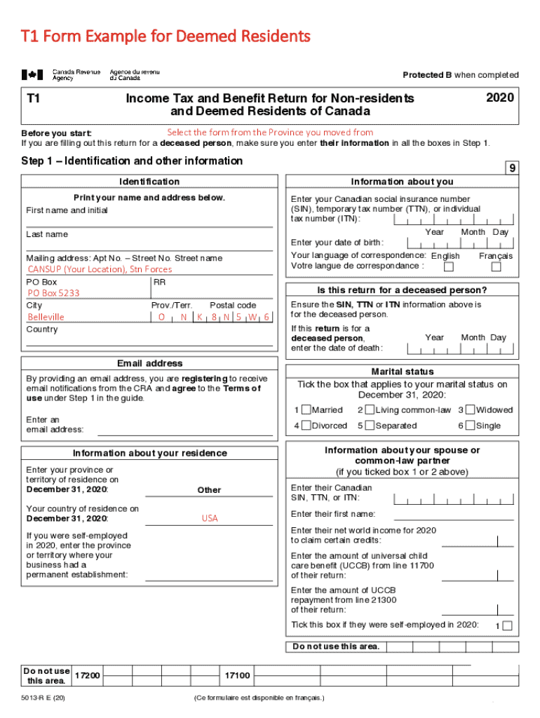 Fillable Online T1 Form Example for Deemed Residents Fax Email Print ...