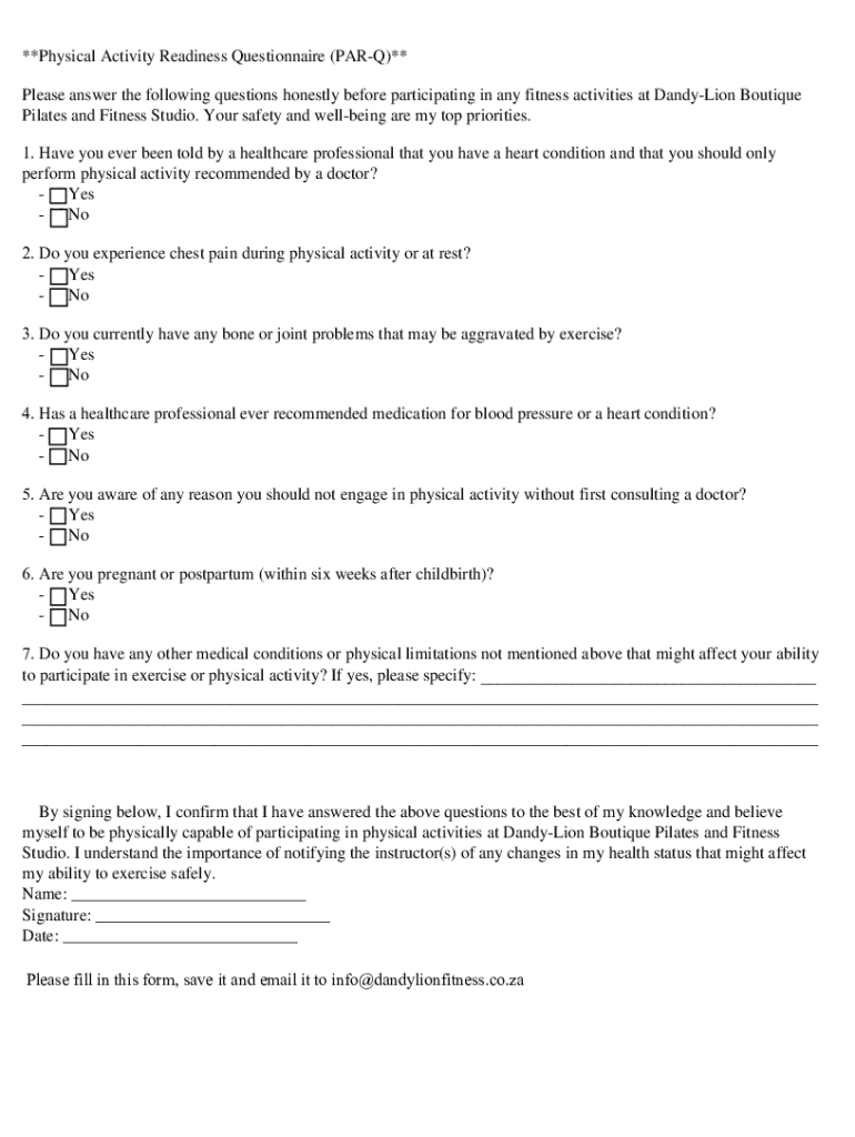 Fillable Online PAR-Q: The Physical Activity Readiness Questionnaire ...