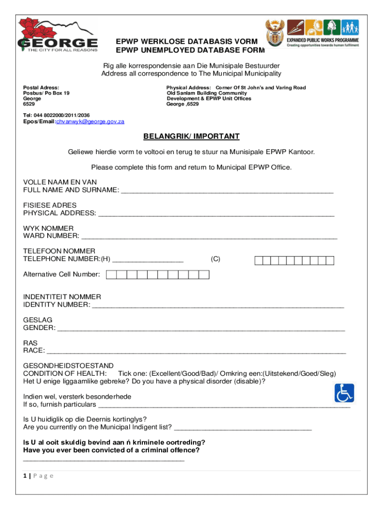 Fillable Online EPWP-APPLICATION-FORM-UNEMPLOYMENT- ... Fax Email Print ...