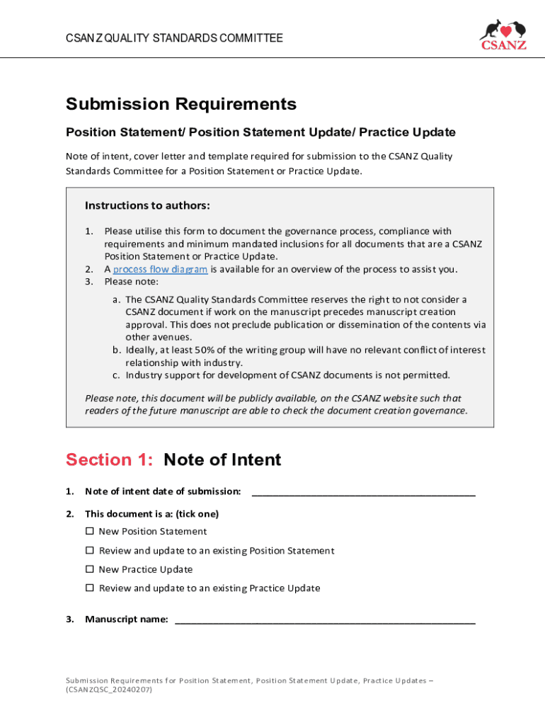 Fillable Online Process for new/updated CSANZ Position Statements and ...