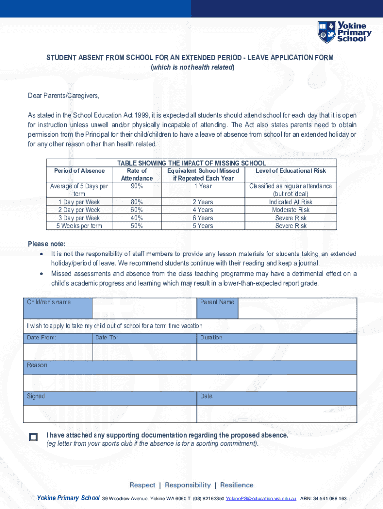 Fillable Online student absent from school for an extended period - leave ... Fax Email Print ...