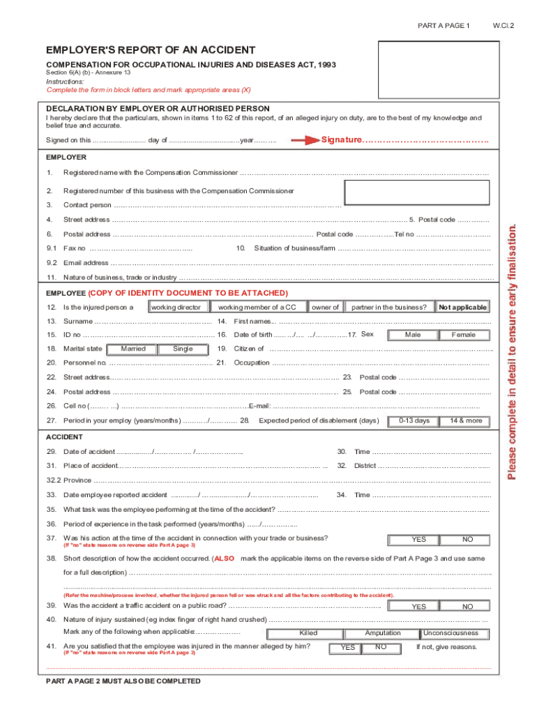 Fillable Online Accident report form W.Cl.2 - Employers Report of an ...