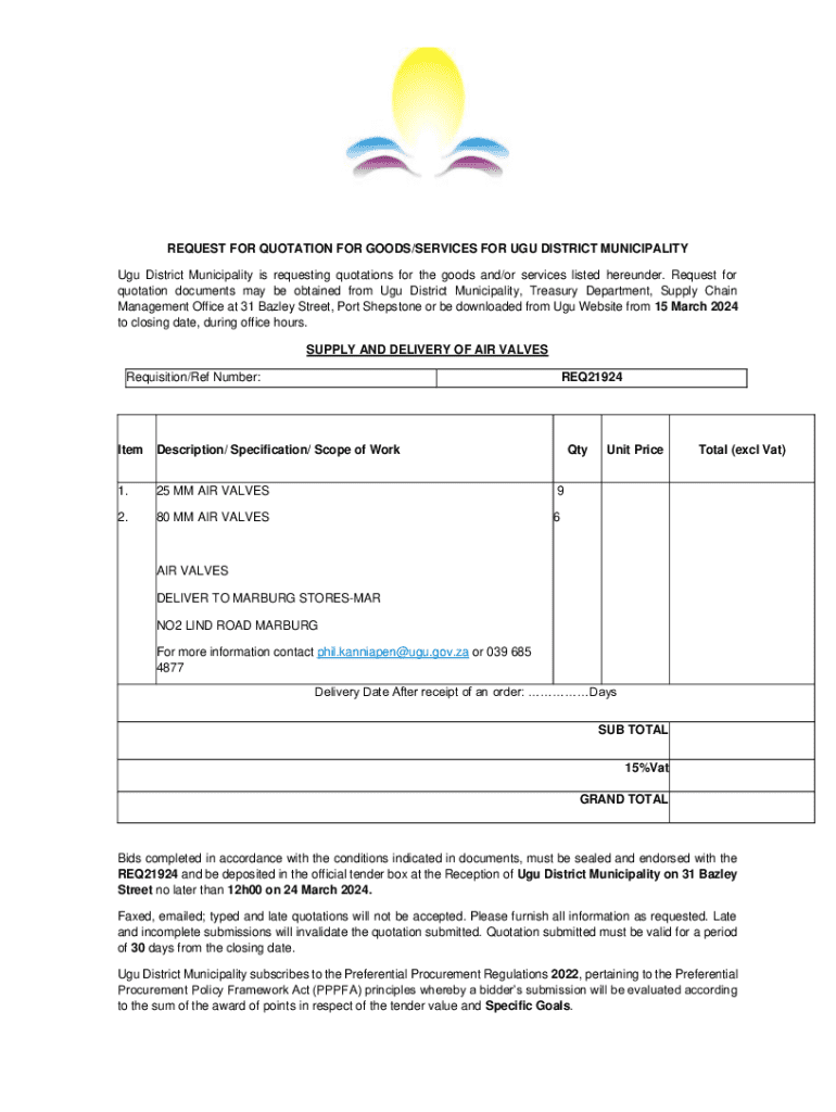 Fillable Online Fillable Online Ugu District Municipality is requesting ...