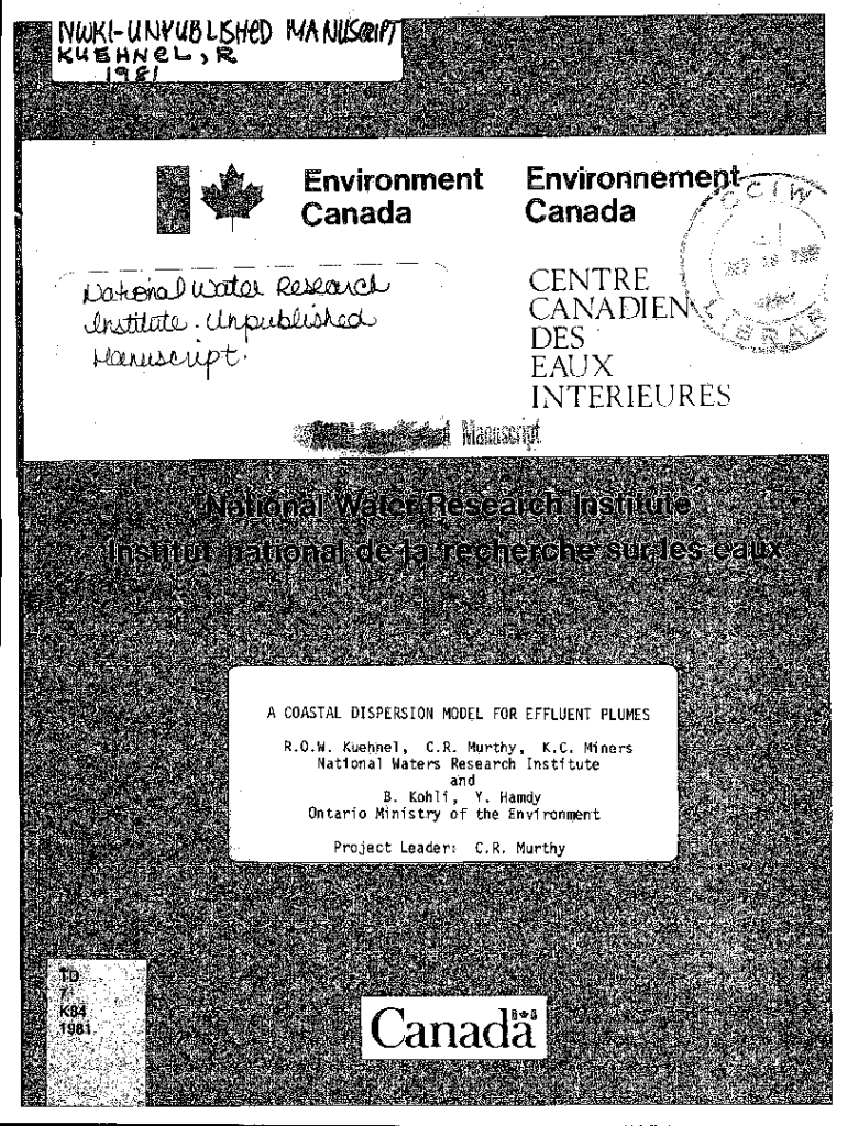 Fillable Online A coastal dispersion model for effluent plumes / R.O.W ...
