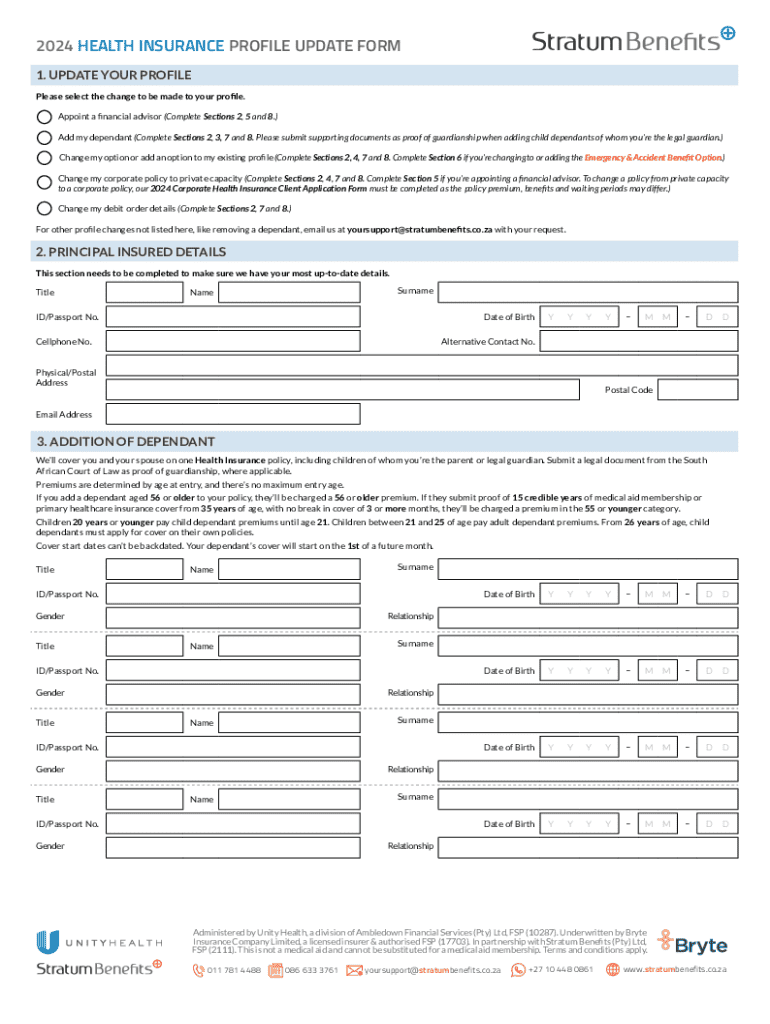 Fillable Online 2024 HEALTH INSURANCE PROFILE UPDATE FORM Fax Email ...