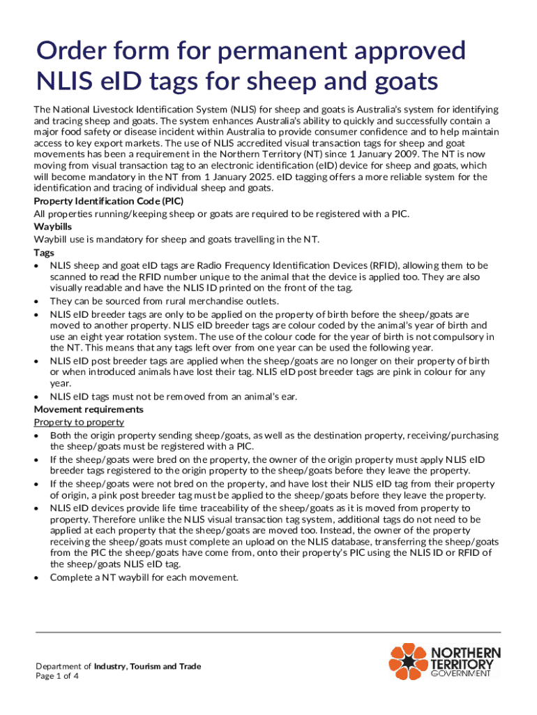 Fillable Online Order form for permanent approved NLIS eID tags for ...