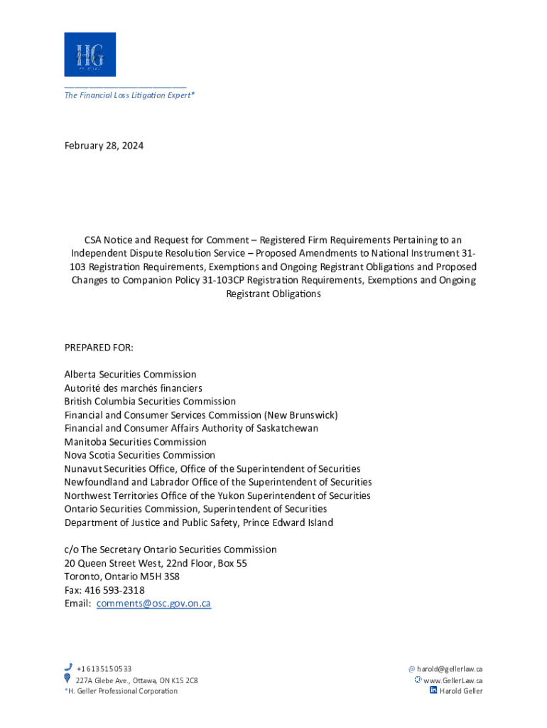 Fillable Online CSA Notice and Request for CommentRegistered Firm ...