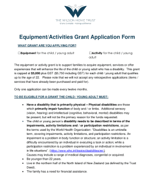 Fillable Online Equipment/activities Grant Application Form for ...