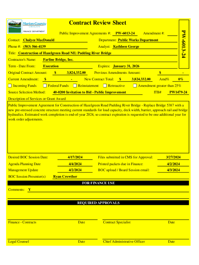 Fillable Online Hazelgreen Road NE: Pudding River Bridge Replacement ...