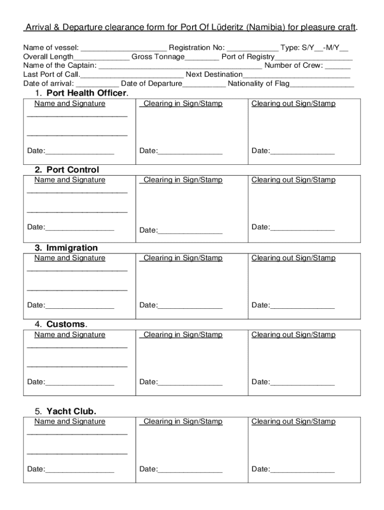 Fillable Online Arrival & Departure clearance form for Port Of Lderitz ...