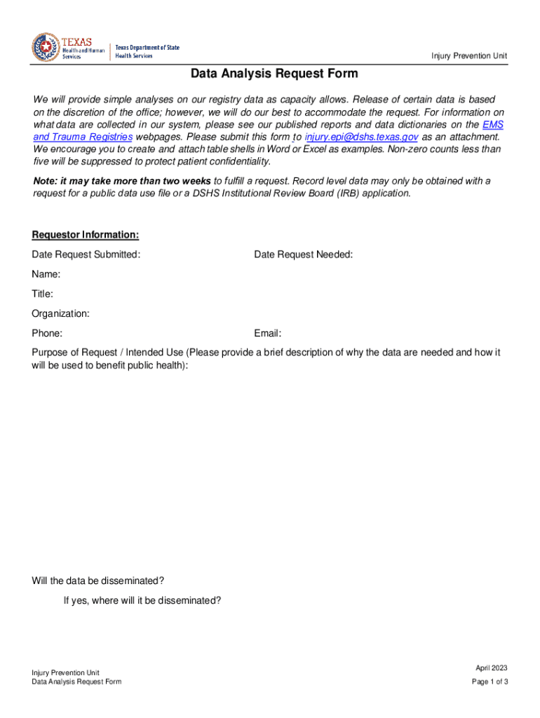 Fillable Online Data Analysis Request Form Fax Email Print - pdfFiller
