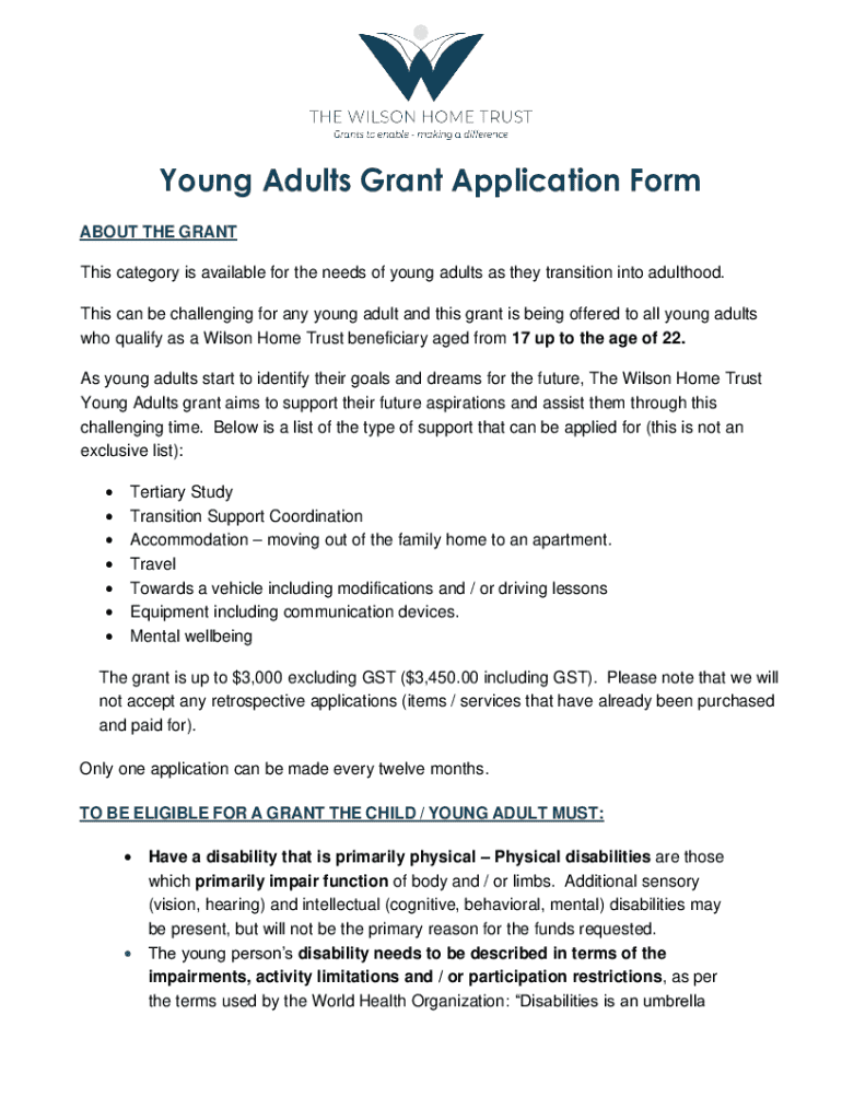 Fillable Online Young Adults Grant Application Form Fax Email Print ...