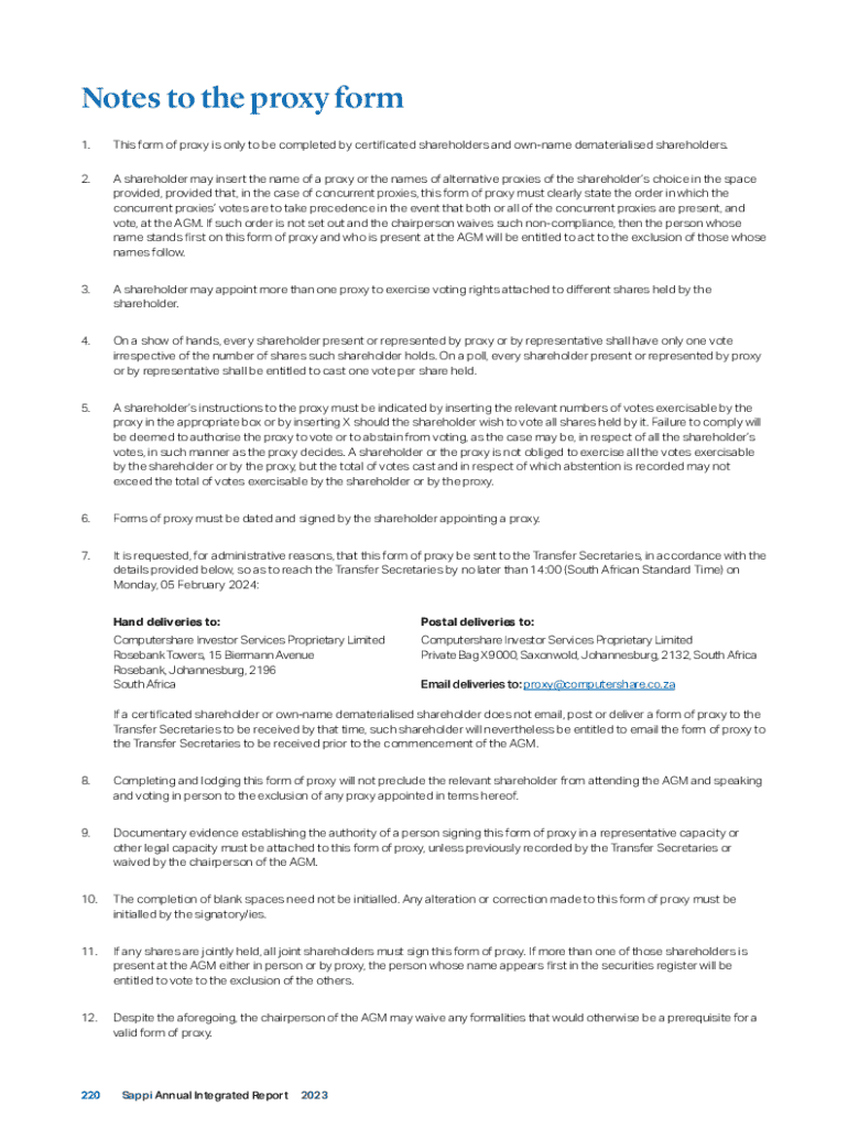 Fillable Online Proxy Form Notes for Certificated and Dematerialised ...