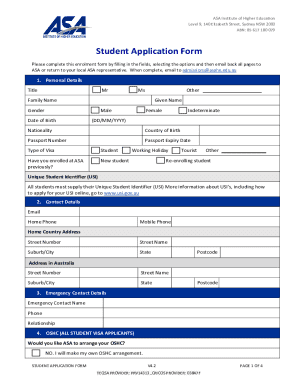 Fillable Online Asa Institute of Higher Education Student Application ...