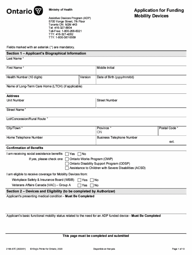 Fillable Online 5700 Yonge St, Assistive Devices Program Fax Email ...