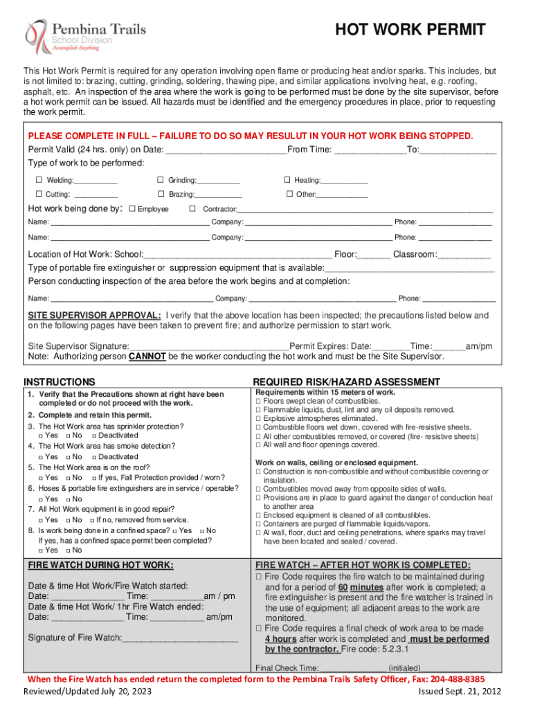 Fillable Online Hot Works Permit Request - Facilities Management - ehs ...