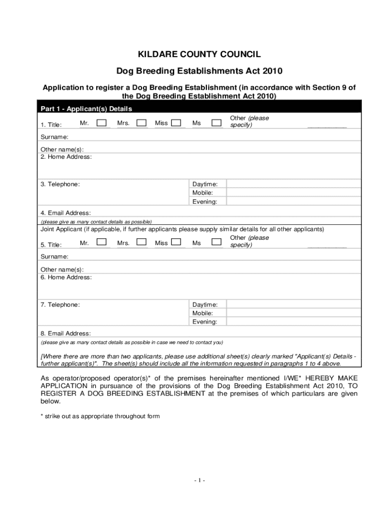 Fillable Online Dog-Breeding-Establishments-Application-Form- ... Fax Email Print - pdfFiller