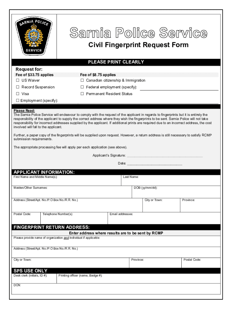 Fillable Online Civil Fingerprint Request Form Fax Email Print - pdfFiller