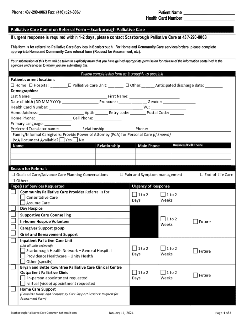 Fillable Online Palliative Care Common Referral Form - Ontario Health ...