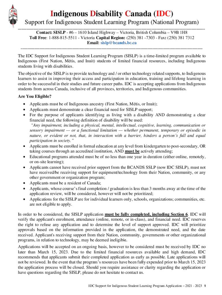 Fillable Online Support for Indigenous Student Learning Program Fax Email Print - pdfFiller