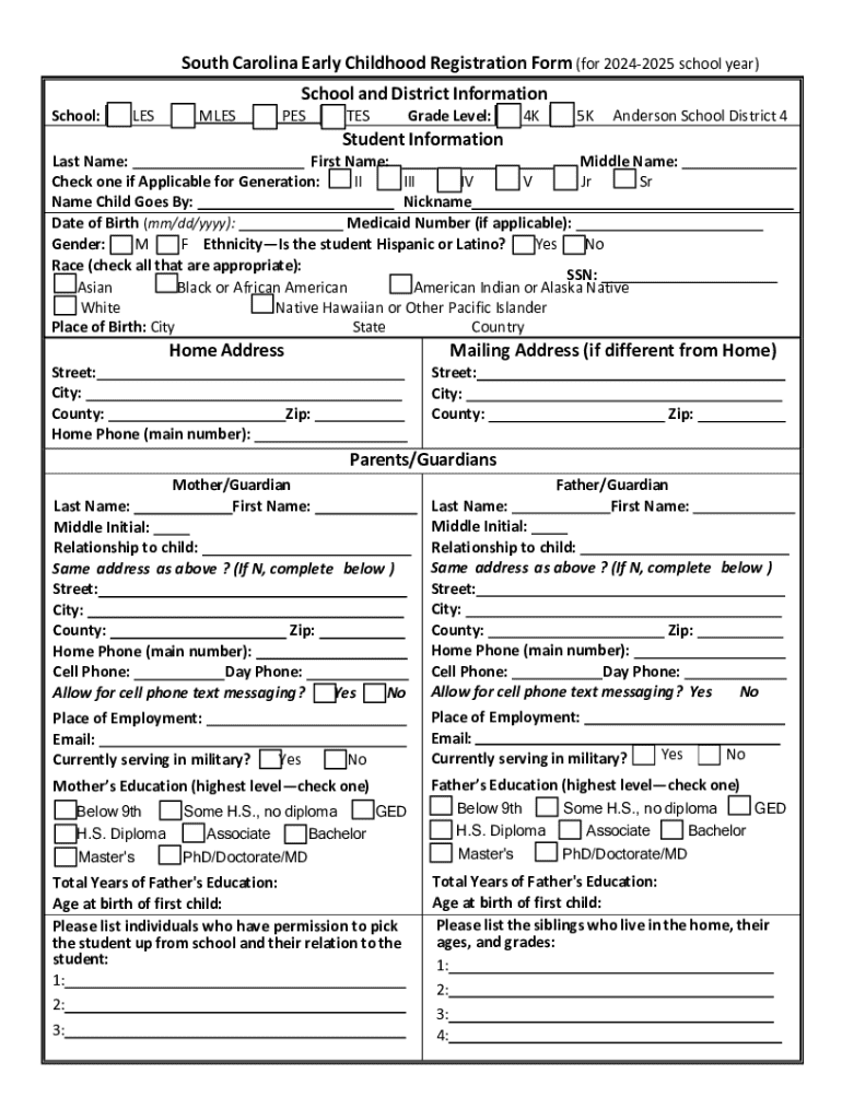 Fillable Online Early Childhood Education Registration Form 2024-2025 ...