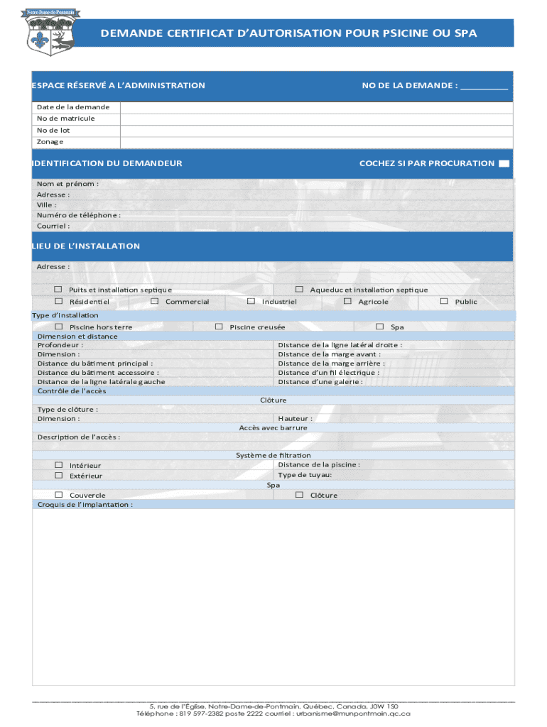 Remplissable en ligne demande de certificat d\'autorisation pour le retrait d\'une ... Fax Email ...