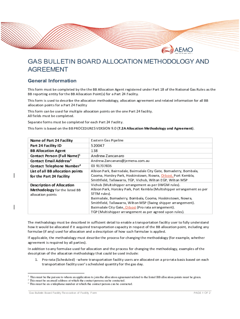 Fillable Online Gas Bulletin Board Allocation Methodology and Agreement ...