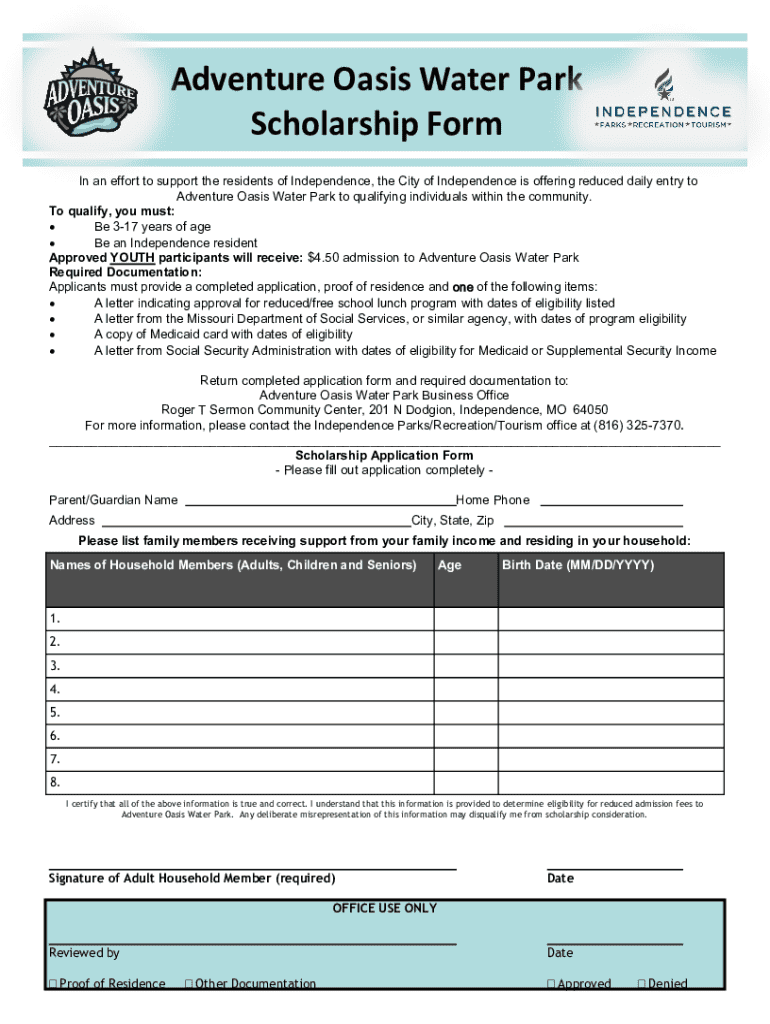 Fillable Online Fillable Online Adventure Oasis Water Park Scholarship ...