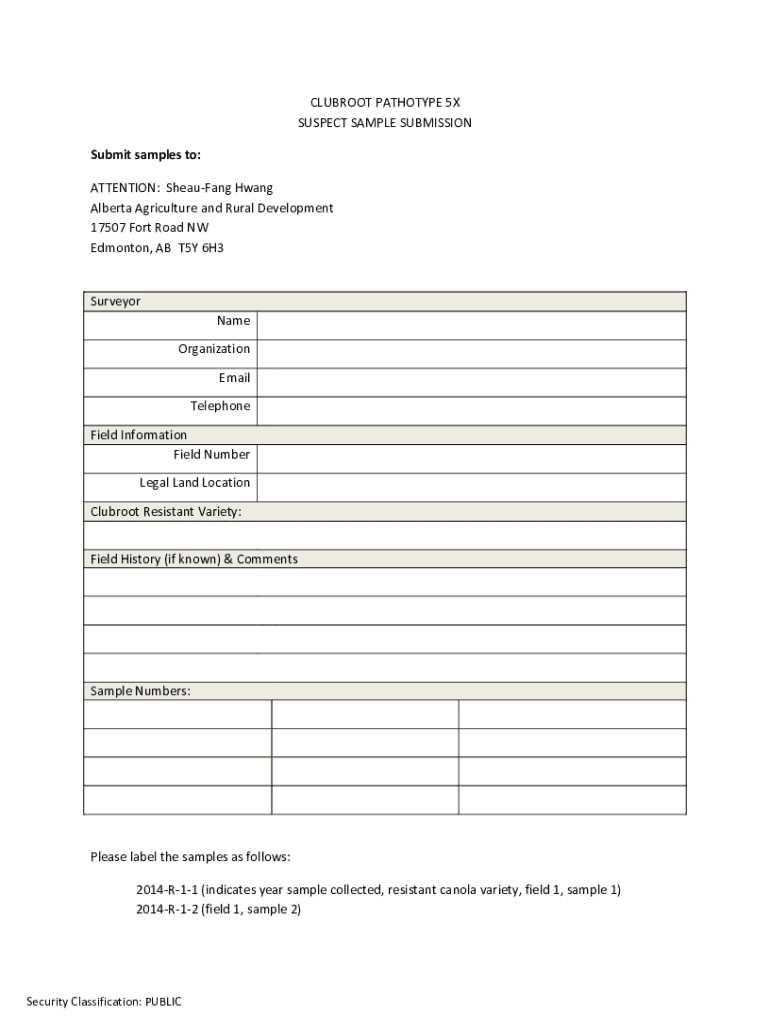 Fillable Online Clubroot Pathotype 5X Suspect Sample Submission Form ...